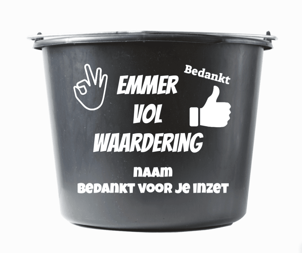 Cadeau emmer met aanpasbare tekst: Emmer vol waardering Naam en bedankt ...